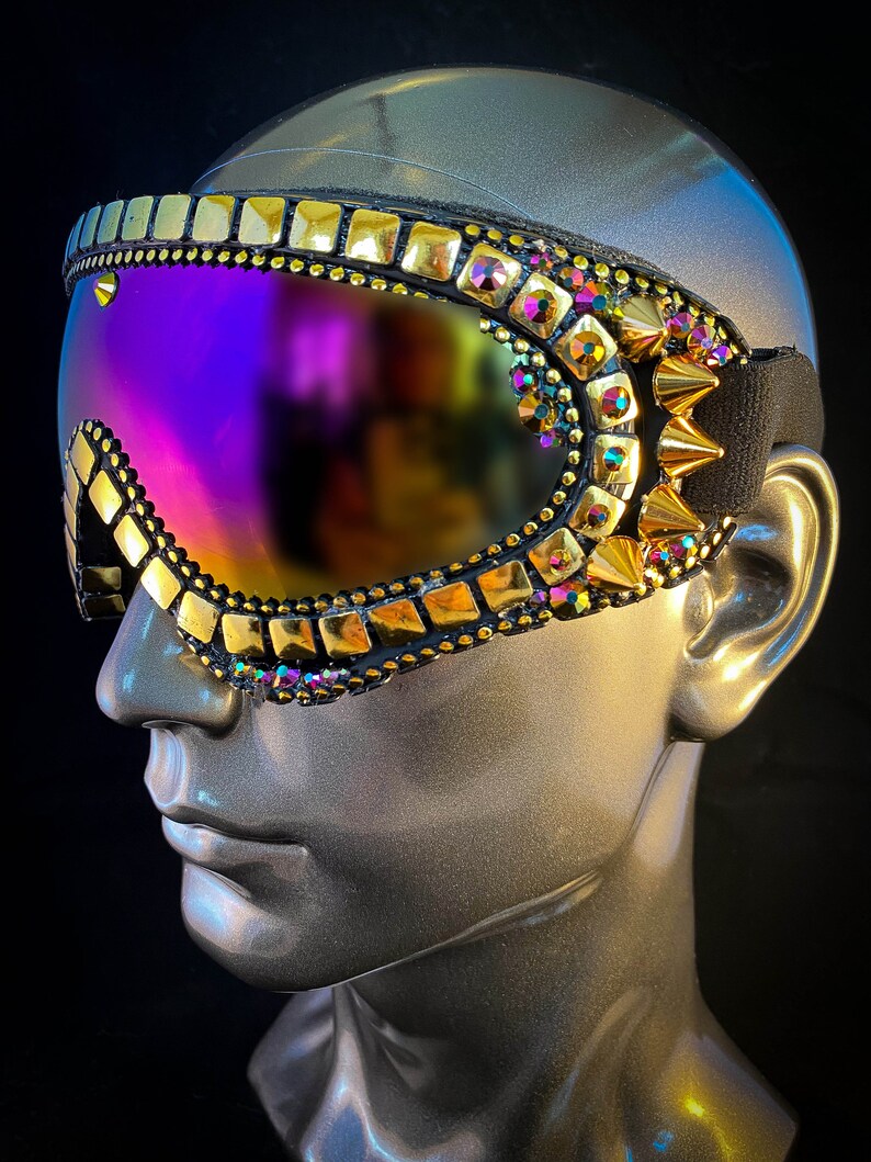 Playa Goggles, Shiny Gold Disco Ball, Rhinestone Goggles, Festival ...