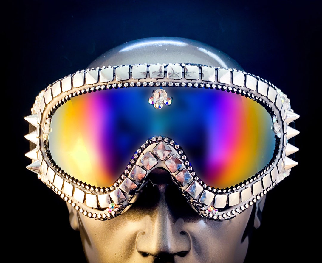 Made to Order Playa Goggles, White Lightning, Rhinestone Goggles, Music ...