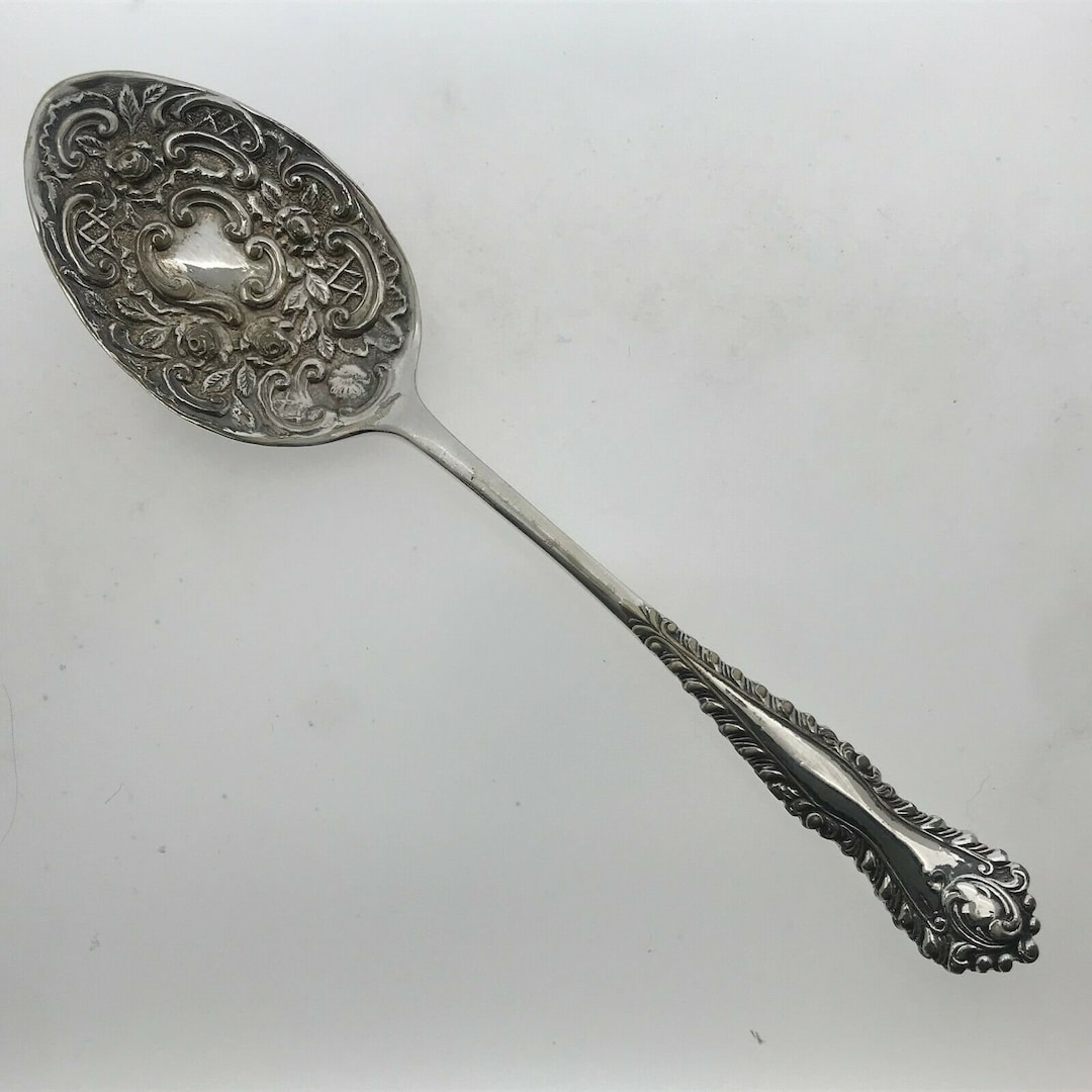 Silver Plated Berry Spoon Ornate Stamped Embossed Design 17.6g 141.6 Mm ...