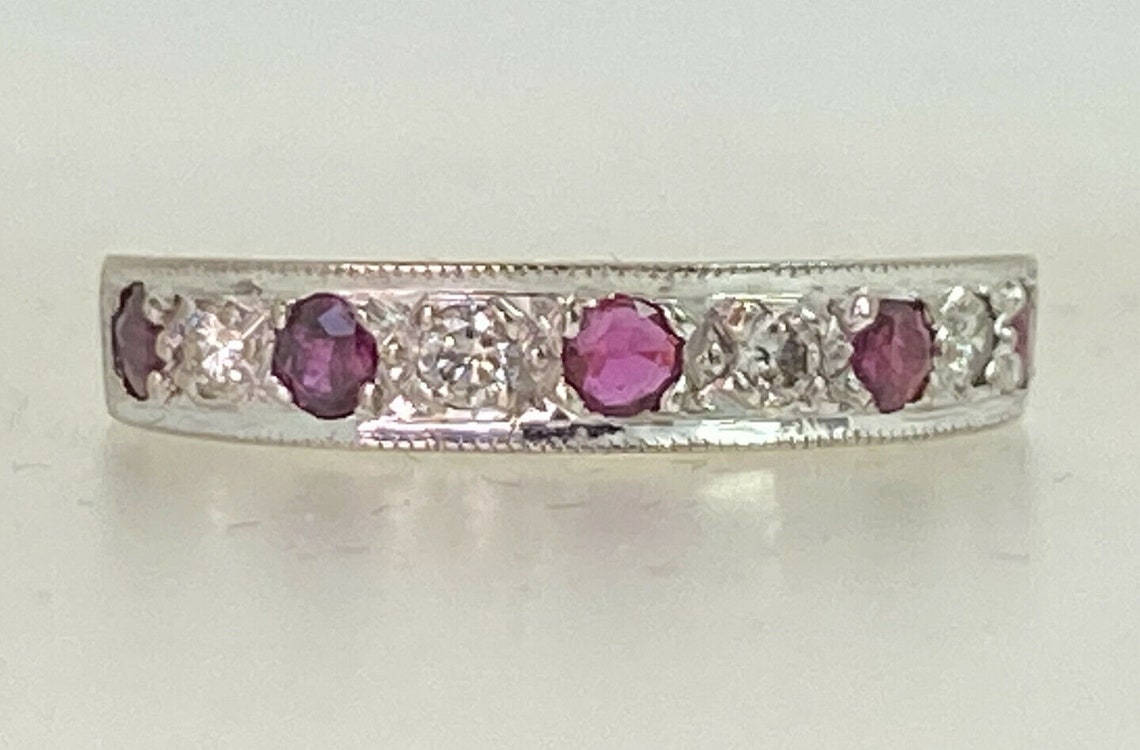 Ruby and Diamond Half Eternity Ring Yellow & White 18ct Gold - Etsy UK