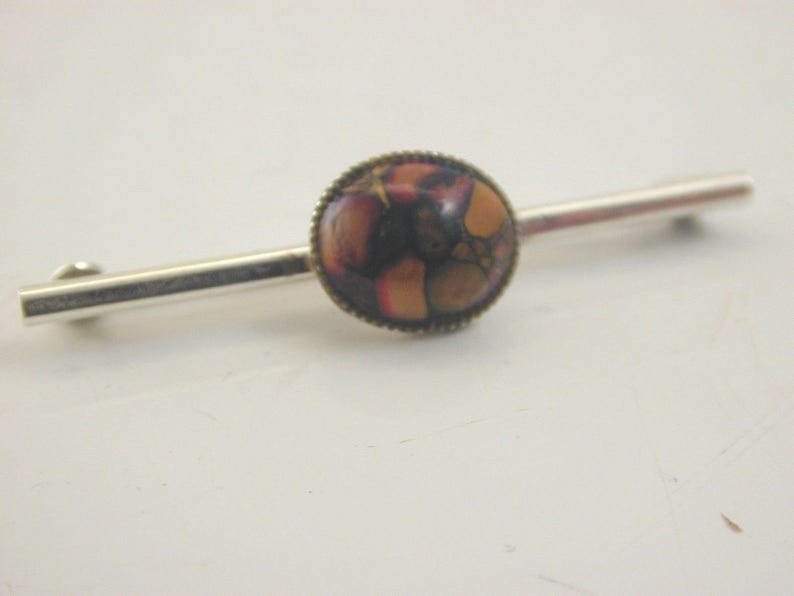 Vintage 1970s Silver and Heather Gem Bar Brooch 39.1mm. 1.6 Grams ...