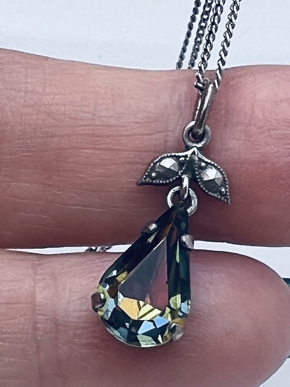1920s Art Deco Rainbow Iris Glass & Marcasite Teardro… - Gem