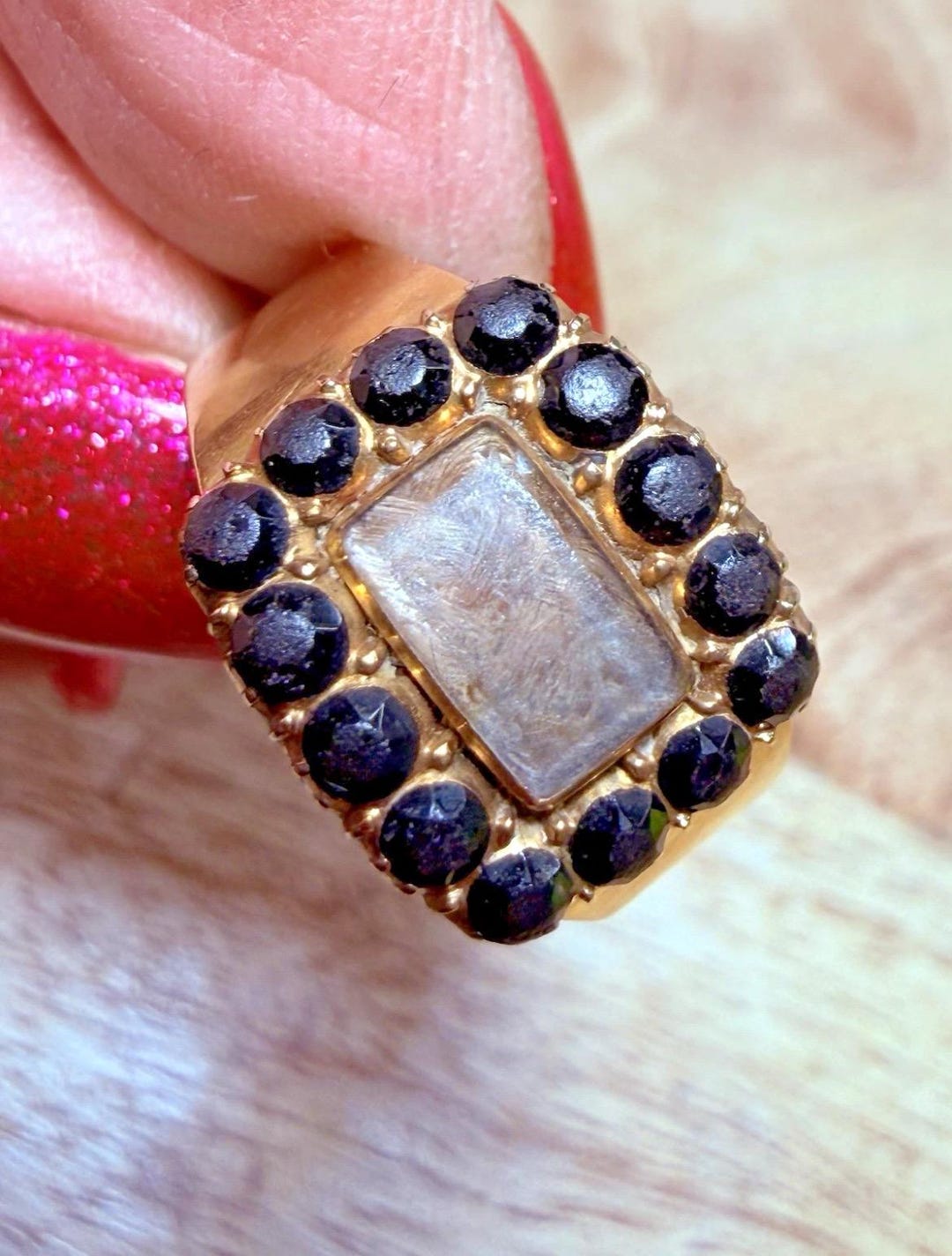 Antique Georgian 18ct Gold Woven Hair Mourning Signet Ring French Jet ...