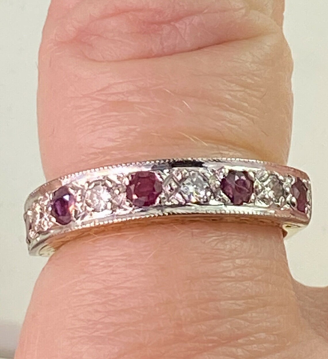 Ruby and Diamond Half Eternity Ring Yellow & White 18ct Gold - Etsy UK