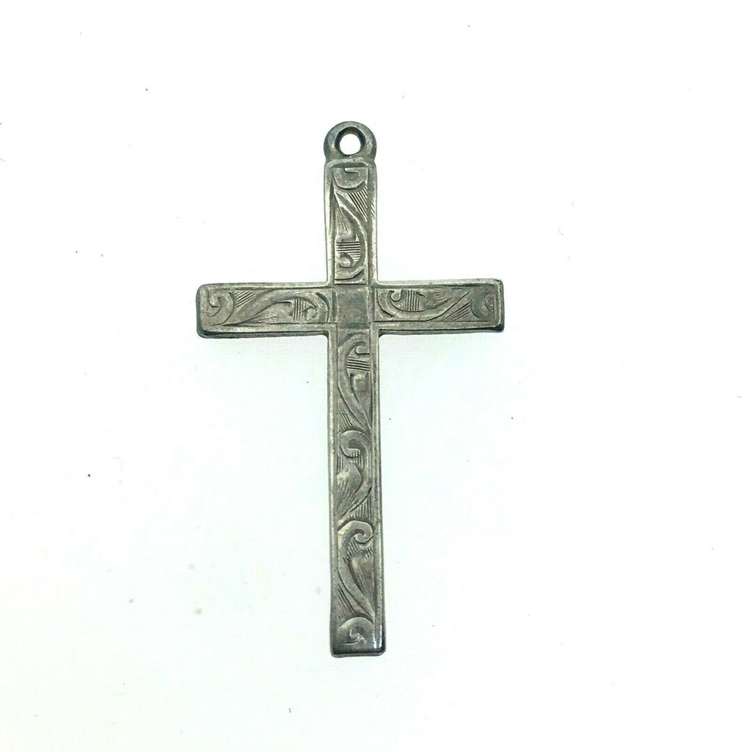 Vintage Silver Cross Pendant Pretty Engraved Filigree Design 31.1mm 1 ...