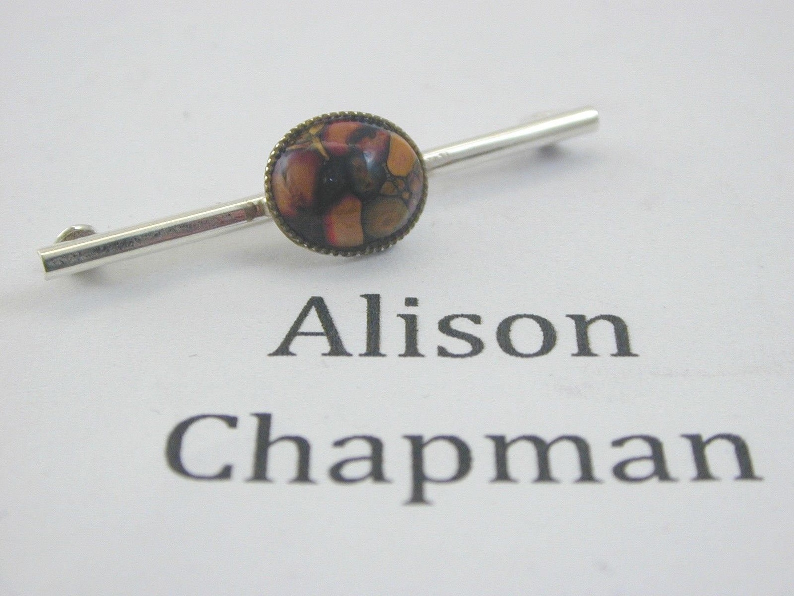 Vintage 1970s Silver and Heather Gem Bar Brooch 39.1mm. 1.6 Grams ...
