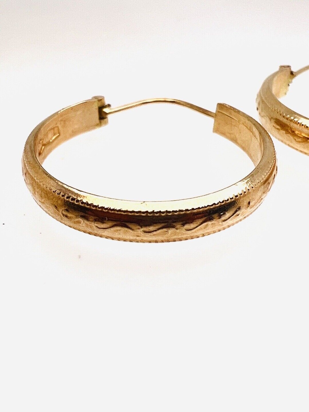 Vintage Italian 18ct Yellow Gold Hoop Earrings Hinged Sleepers Embossed ...