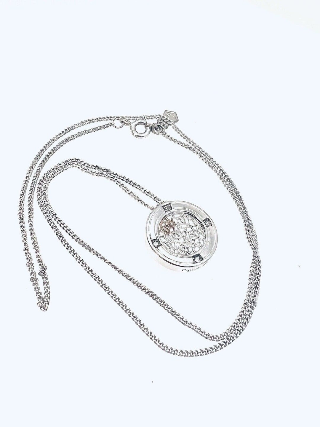 Welsh Silver Gold Glogau Diamond Round Pendant Necklace 18 Curb Chain ...