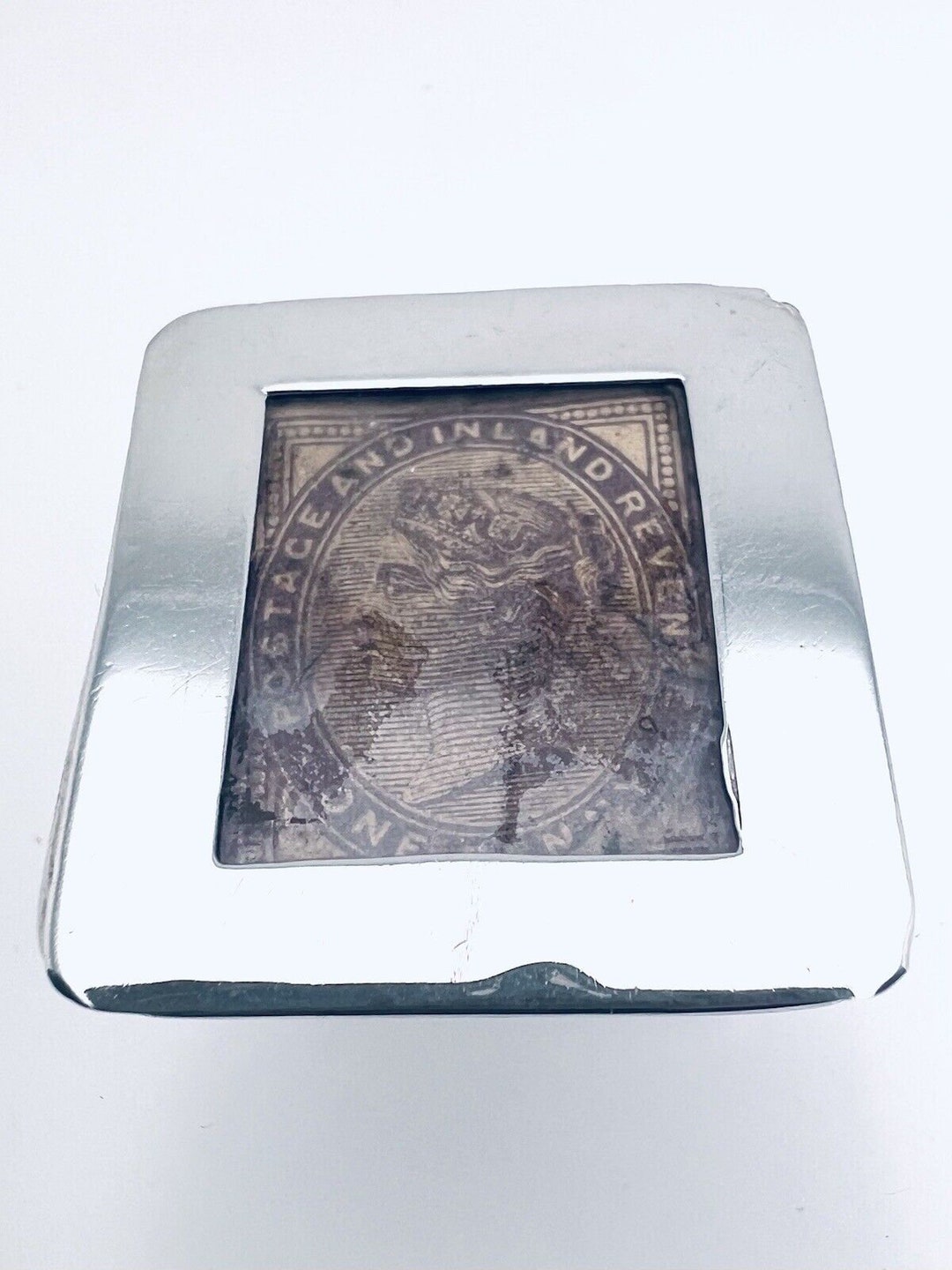 Antique Silver Stamp Box One Penny Lilac Stamp Glass Sprung Lid ...