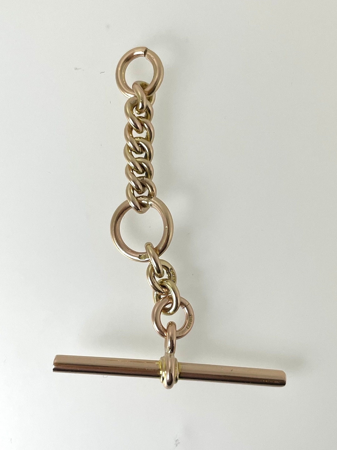 Antique 9ct Gold T Bar Chain Pendant Necklace Albert Watch 6.2g 50x 36 ...