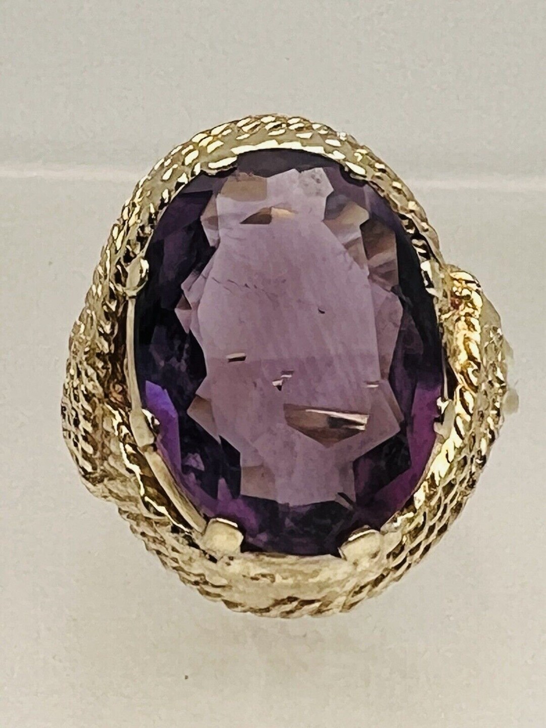1972 Vintage 9ct Yellow Gold Amethyst Statement Ring Rope Bound Design ...