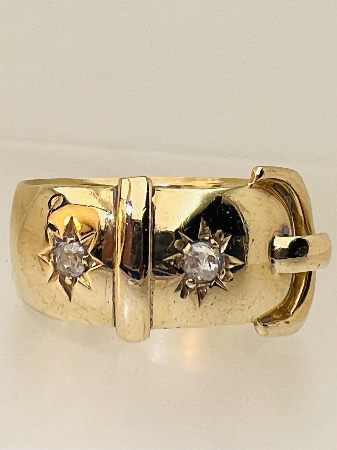 Antique Diamond 18ct Gold Yellow Gypsy Set Buckle Ring 8.8g N 1/2 0 ...