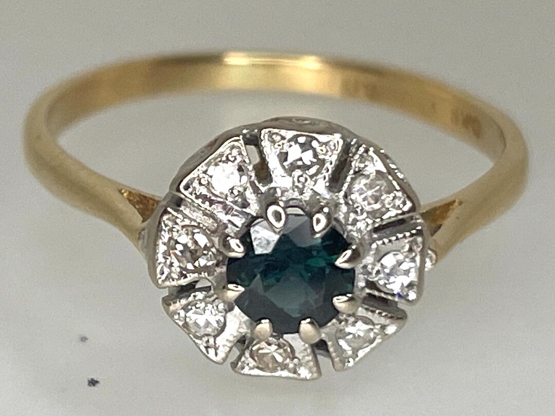 Vintage 18ct Yellow Gold Sapphire Diamond Flower Sun Cluster Ring 1965 ...