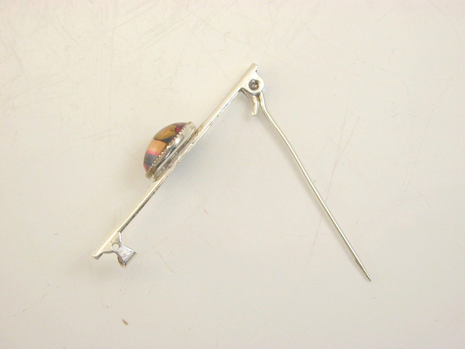 Vintage 1970s Silver and Heather Gem Bar Brooch 39.1mm. 1.6 Grams ...