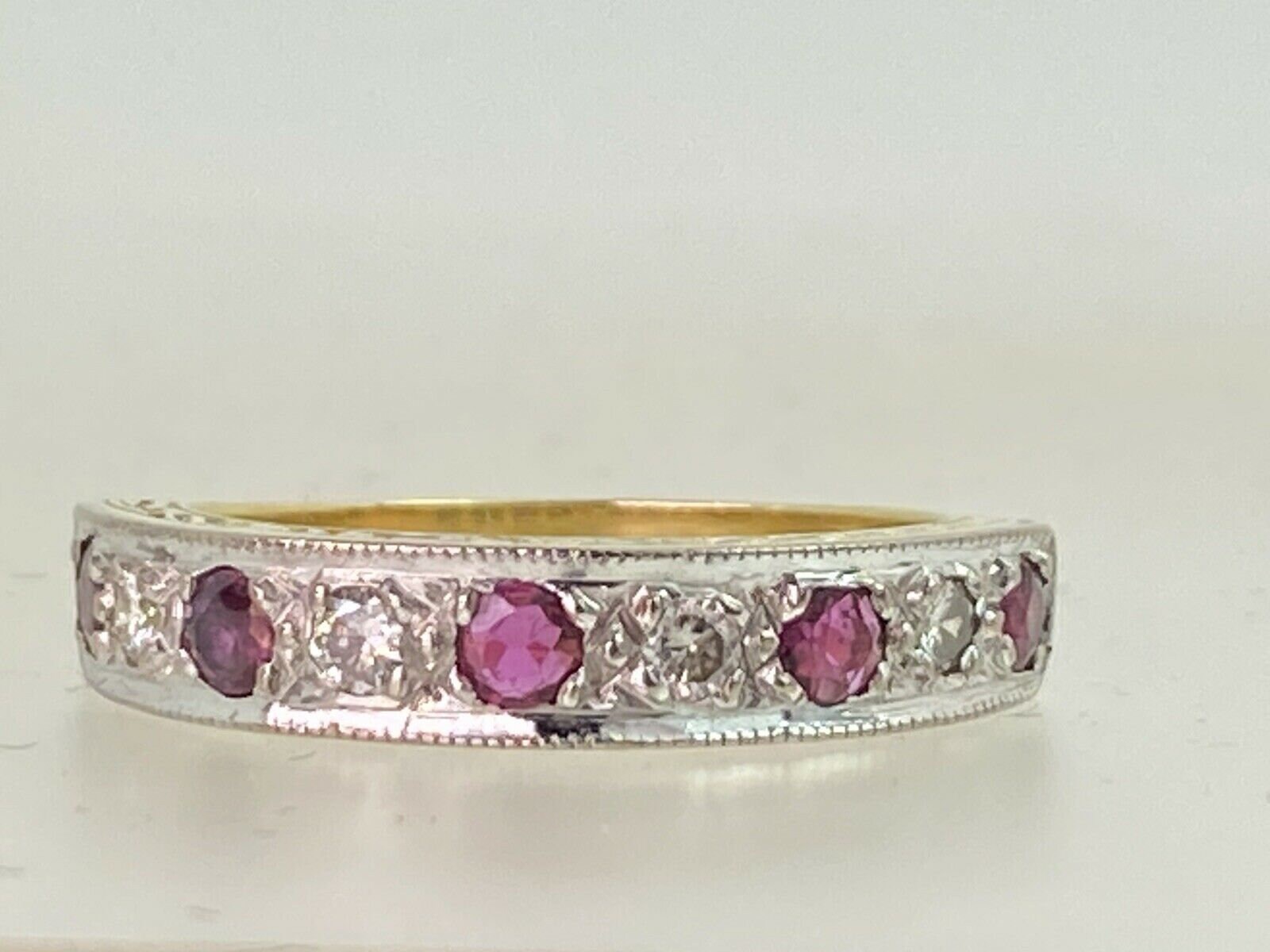 Ruby and Diamond Half Eternity Ring Yellow & White 18ct Gold - Etsy UK