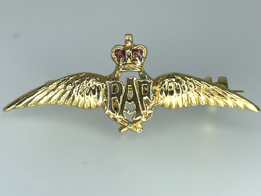 Vintage 9ct Yellow Gold RAF Royal Air Force Wings Pin Brooch 32.6x12 ...
