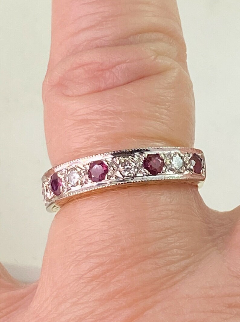 Ruby and Diamond Half Eternity Ring Yellow & White 18ct Gold - Etsy UK