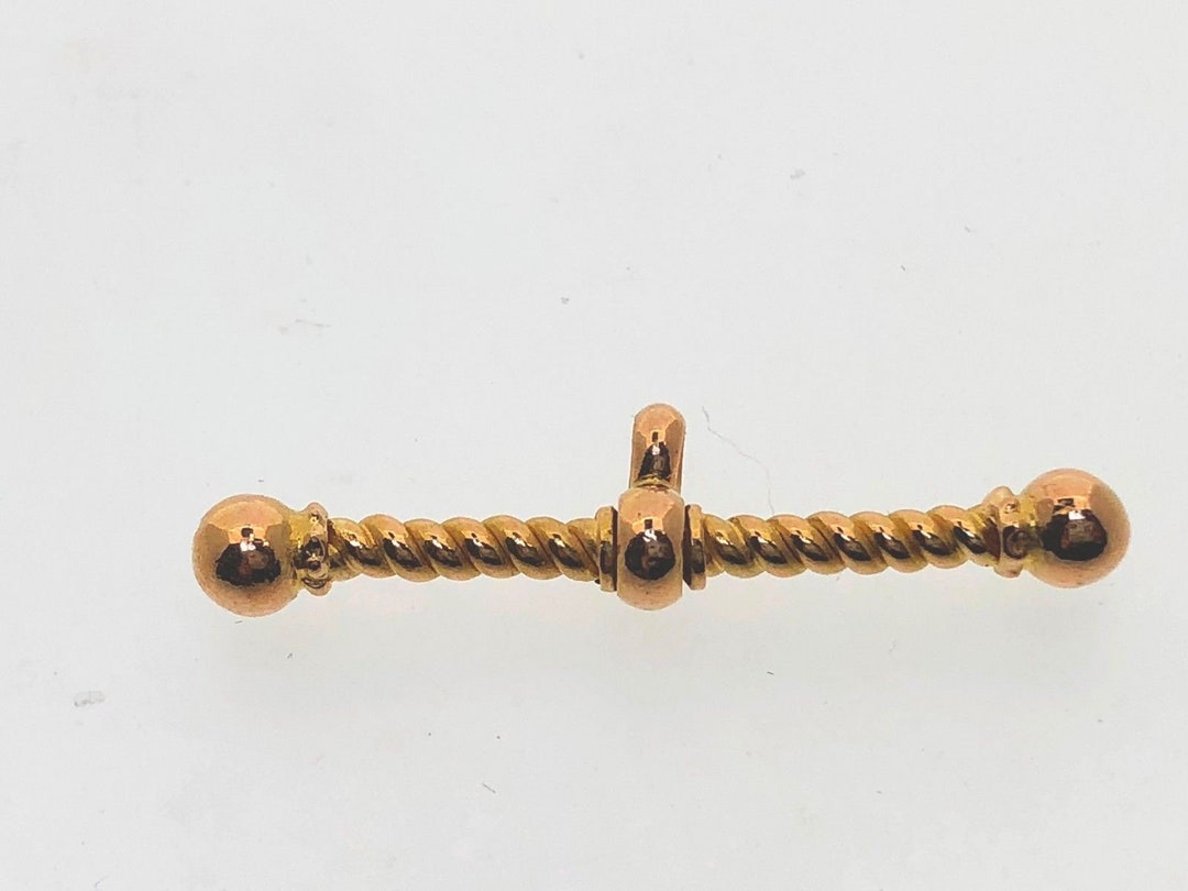 18 Carat Barley Twist T Bar for Albert Watch Chain Swivelling 33.5mm 3. ...