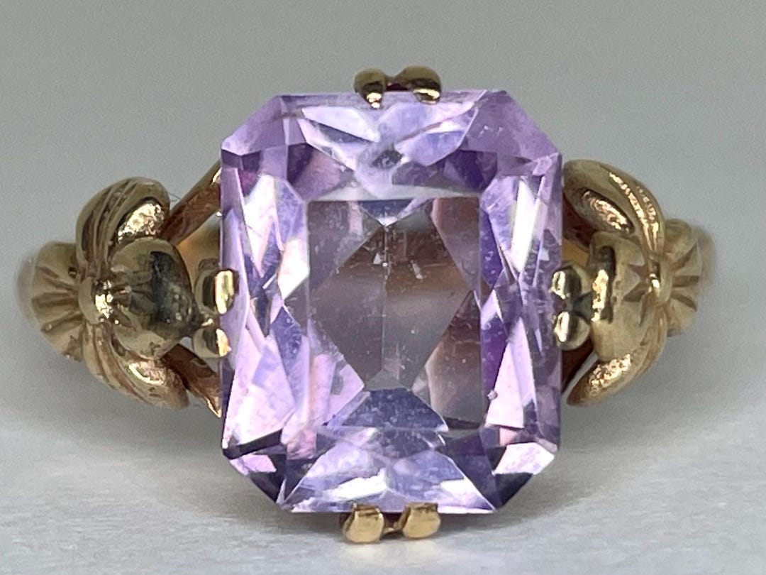 Vintage 9ct Yellow Gold Radiant Cut Amethyst Statement Ring Flower ...