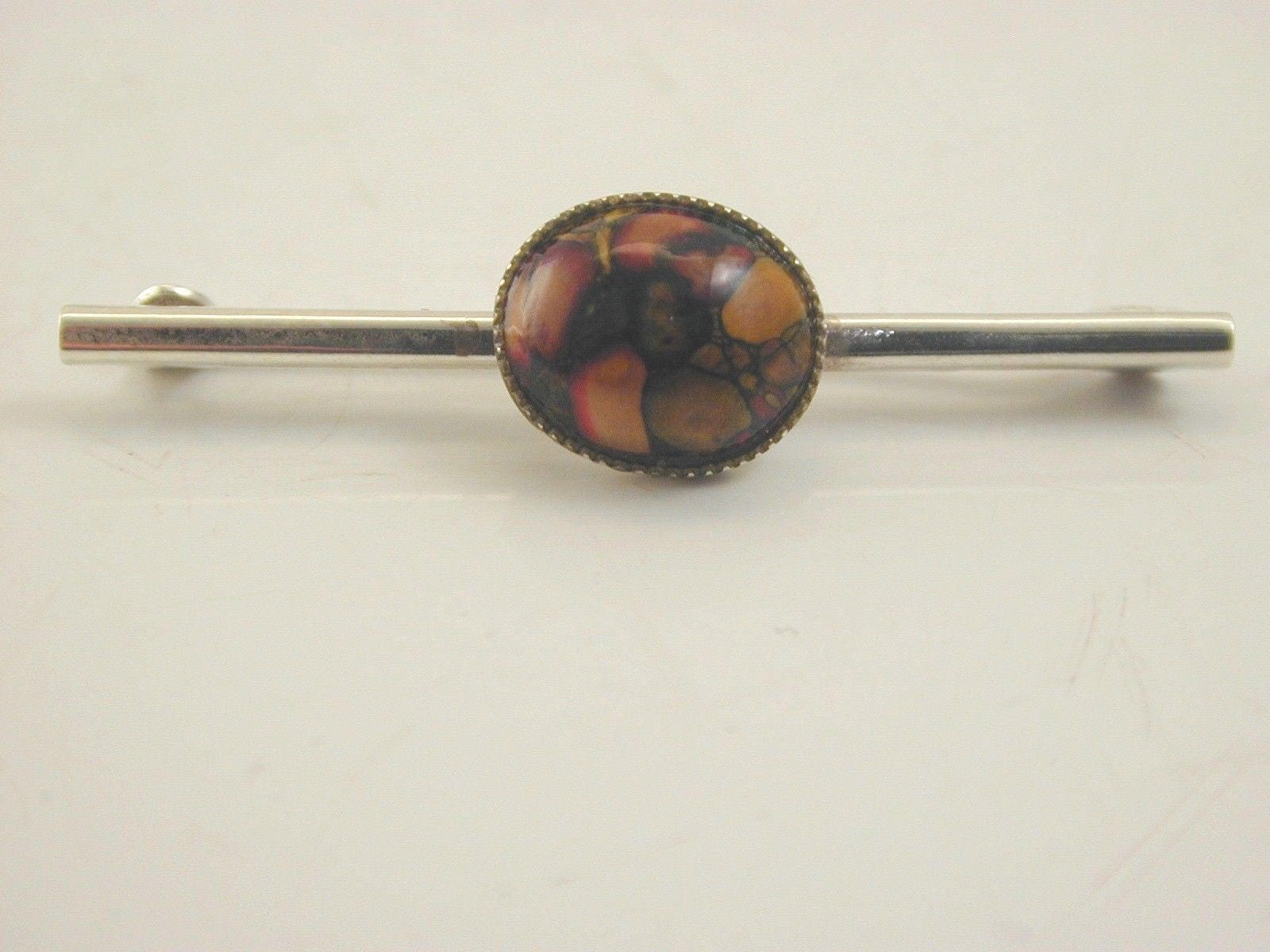 Vintage 1970s Silver and Heather Gem Bar Brooch 39.1mm. 1.6 Grams ...