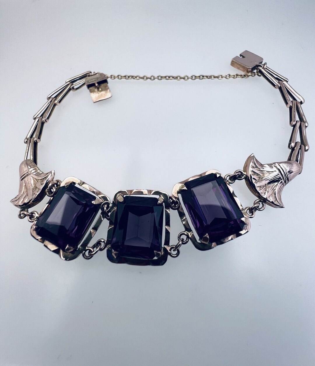 Vintage Egyptian 12ct Rose Gold 3 Stone Synthetic Alexandrite Chain ...