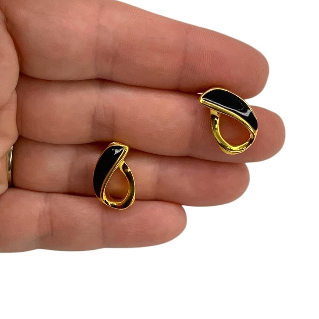 Vintage Trifari Black Gold Tone Loop Post Earrings - Etsy