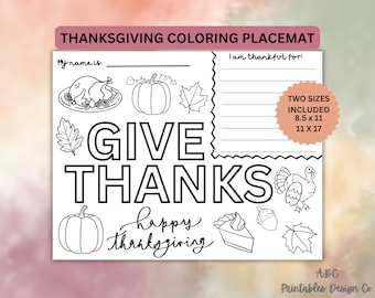 Printable Thanksgiving Placemats, 8.5x11 and 11x17, Thanksgiving ...