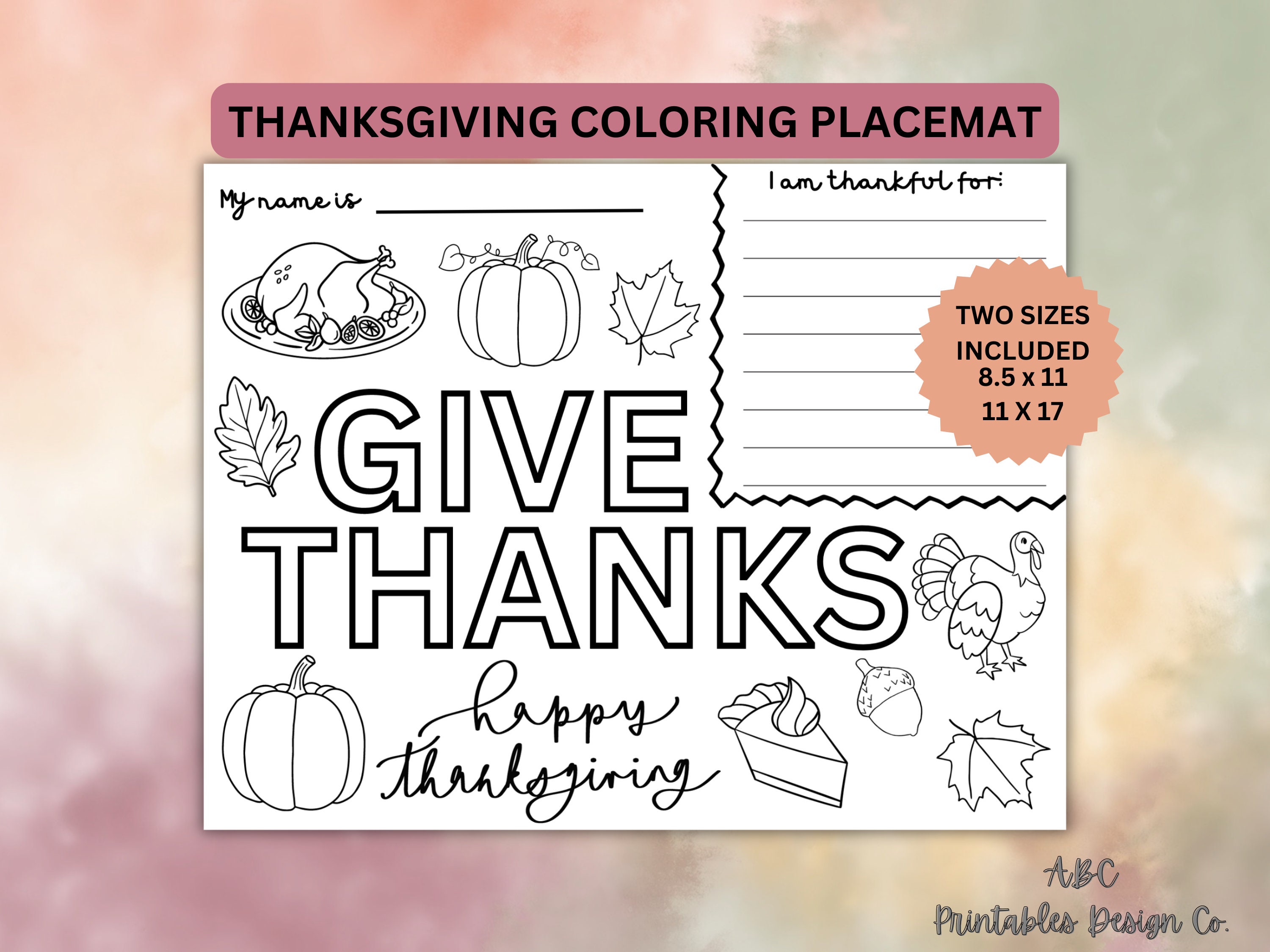 Printable Thanksgiving Placemats, 8.5x11 and 11x17, Thanksgiving ...