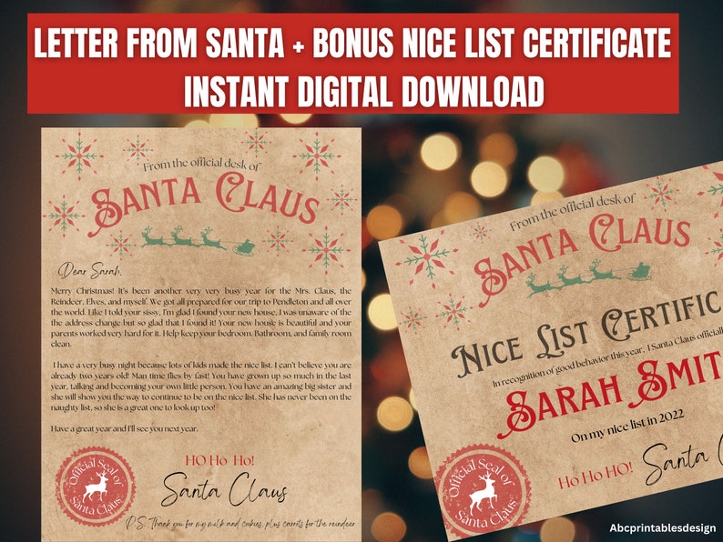 Official Letter From Santa Bundle: Personalized Letter & Nice List ...