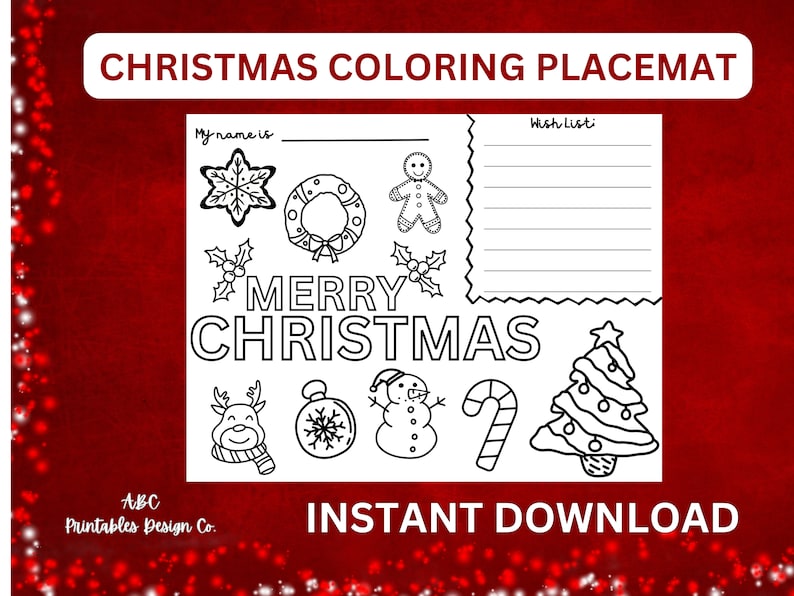 Printable Christmas Coloring Placemat for Kids - Fun Holiday Activity ...