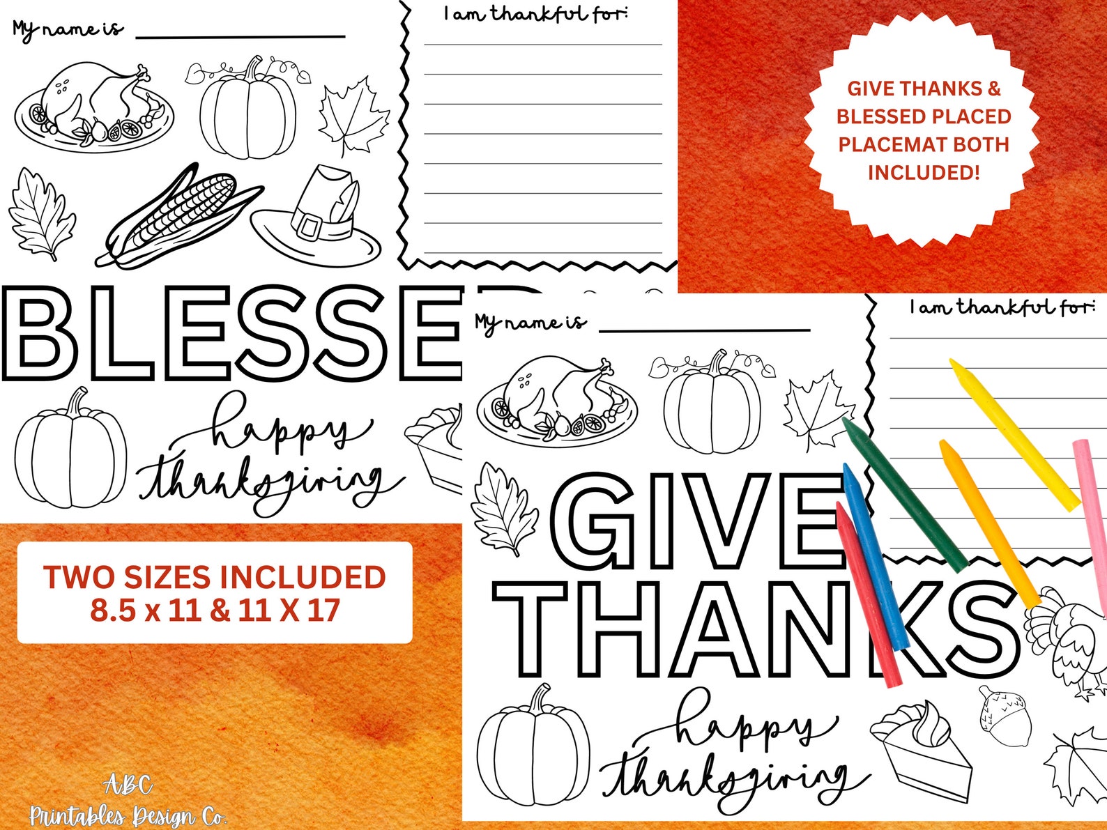 Printable Thanksgiving Placemat Bundle - Set of Two Festive and Fun ...