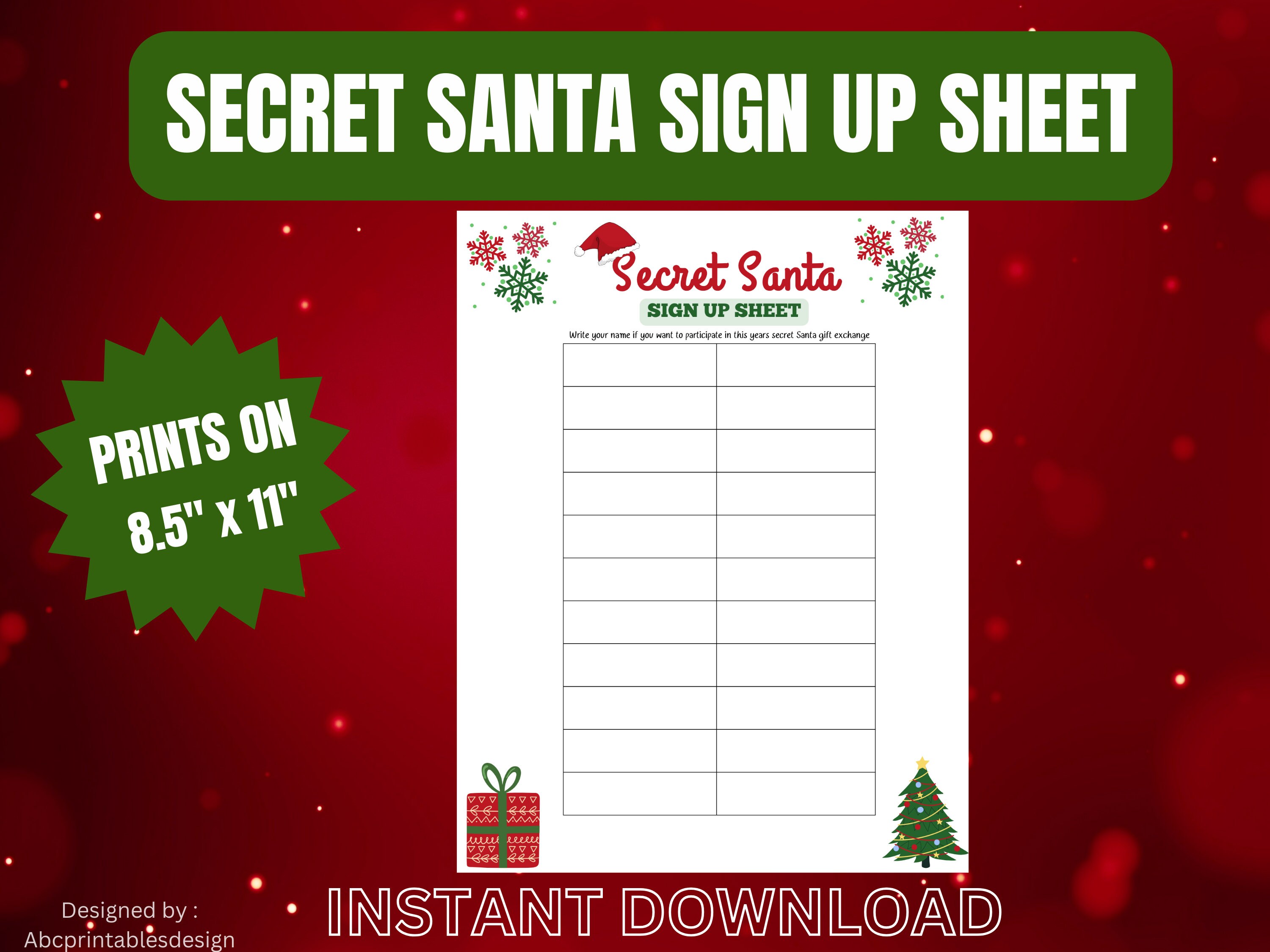 Secret Santa Gift Exchange Kit: Sign-up Sheet & Bonus Draw Template ...