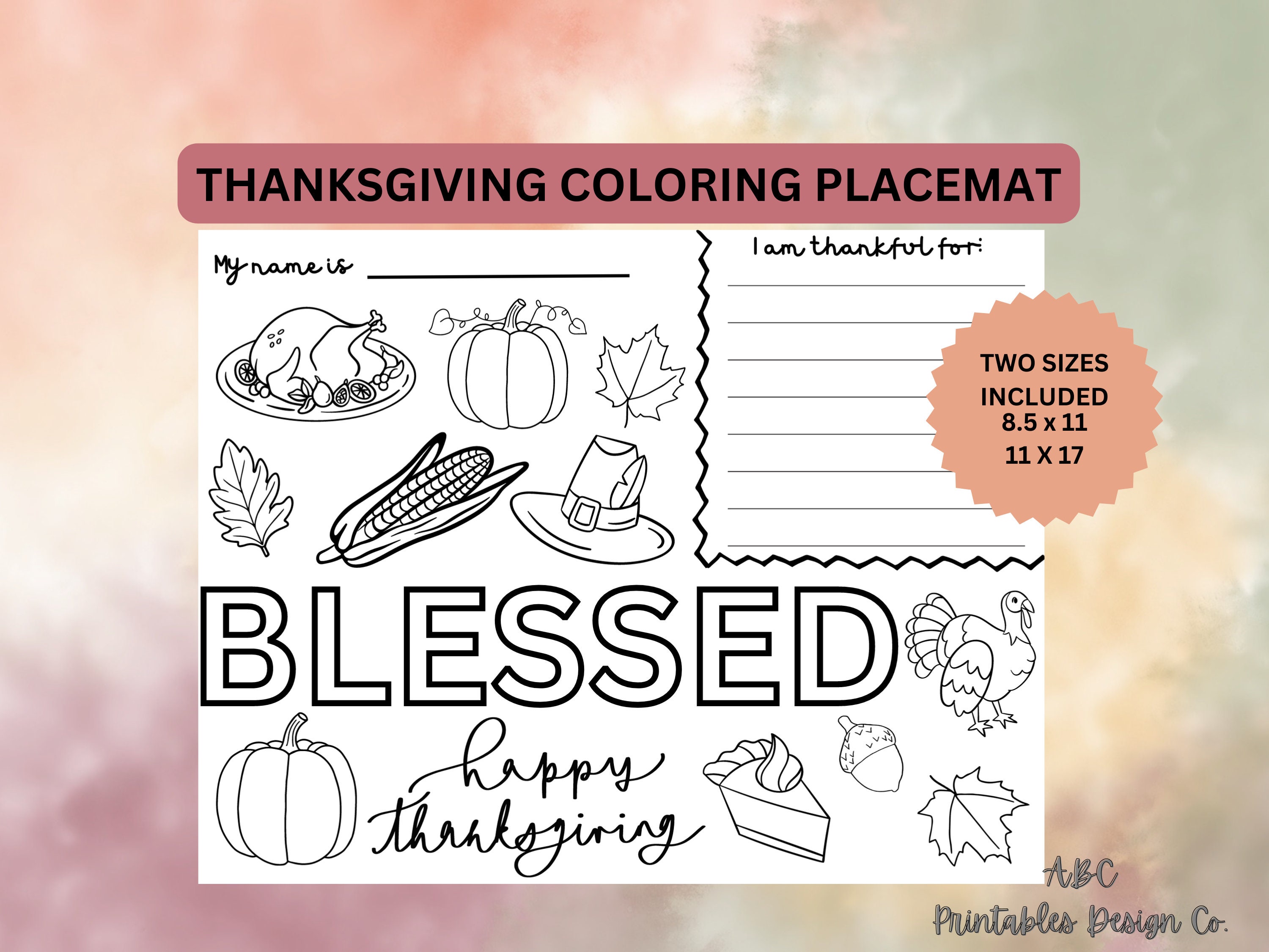 Printable Thanksgiving Placemats, 8.5x11 and 11x17, Thanksgiving ...