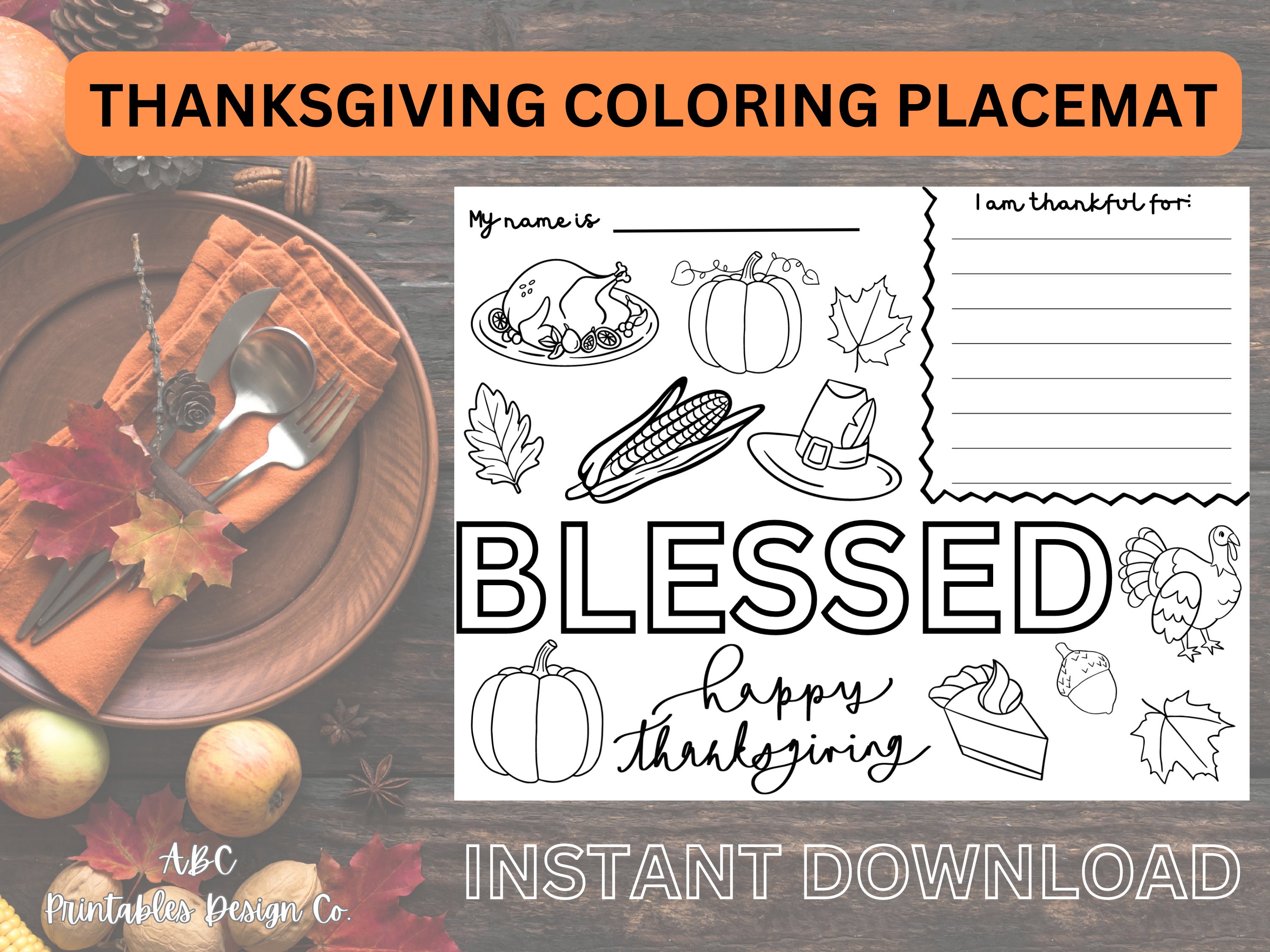 Printable Thanksgiving Placemats, 8.5x11 and 11x17, Thanksgiving ...