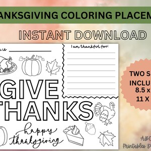 Printable Thanksgiving Placemats, 8.5x11 and 11x17, Thanksgiving ...