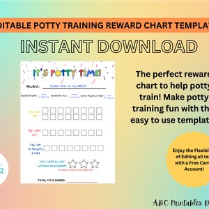 Editable Potty Training Reward Chart, Kids Prize Tracker (canva ...