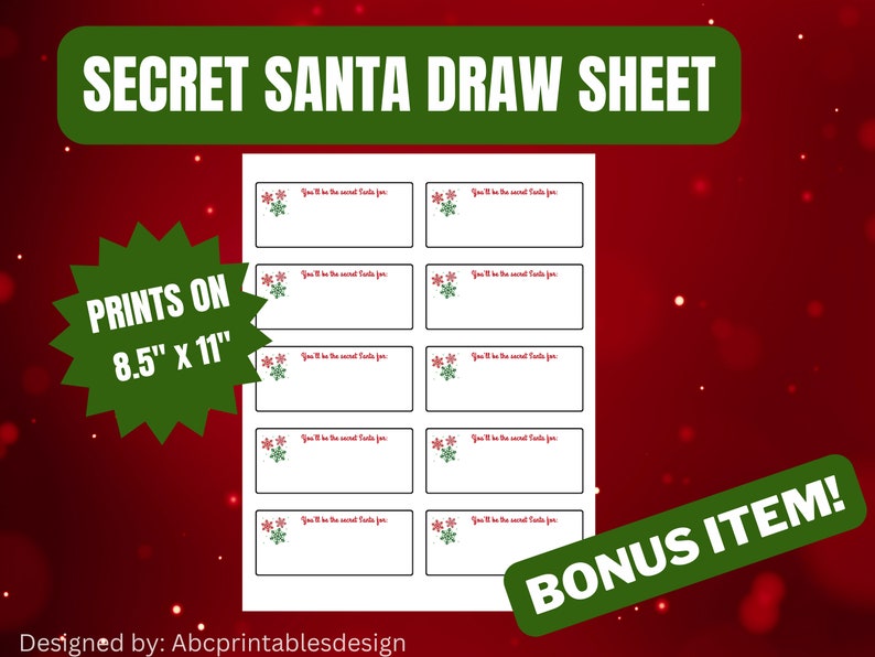 Secret Santa Gift Exchange Kit: Sign-up Sheet & Bonus Draw Template ...