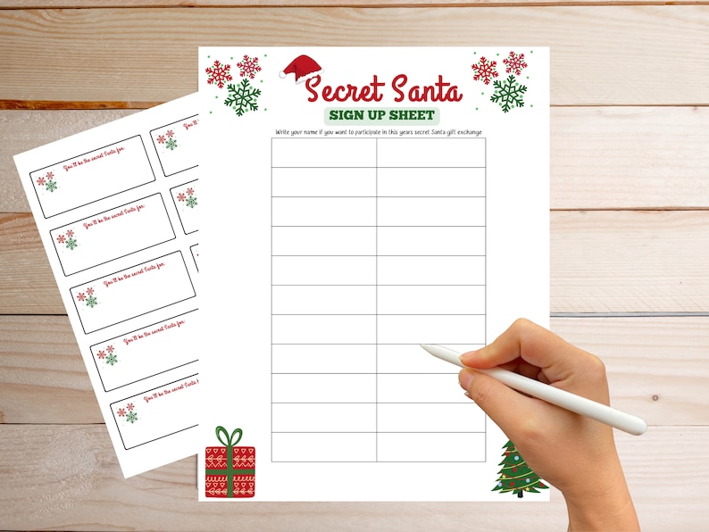 Secret Santa Gift Exchange Kit: Sign-up Sheet & Bonus Draw Template ...