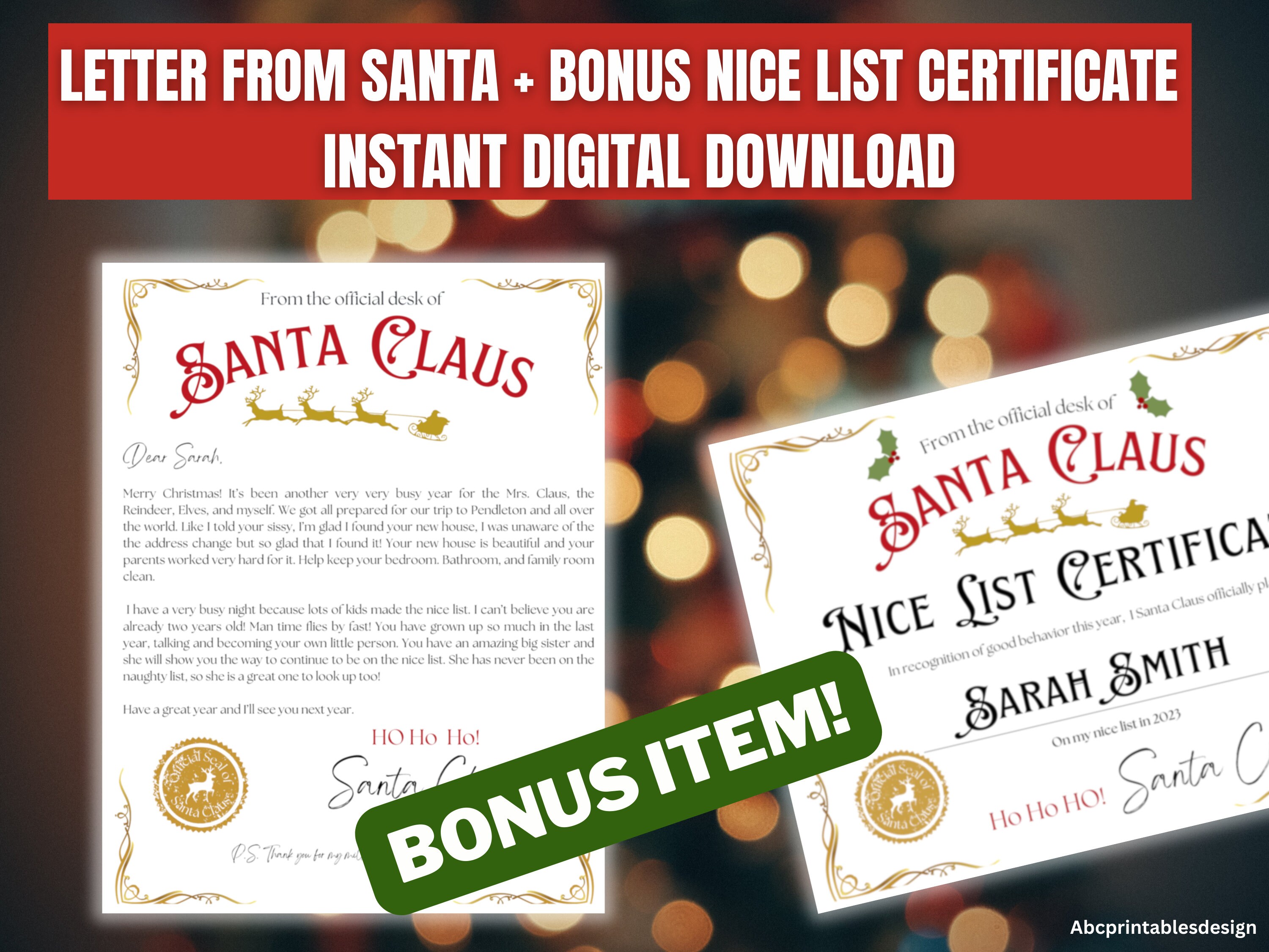 Official Letter From Santa Bundle: Personalized Letter & Nice List ...
