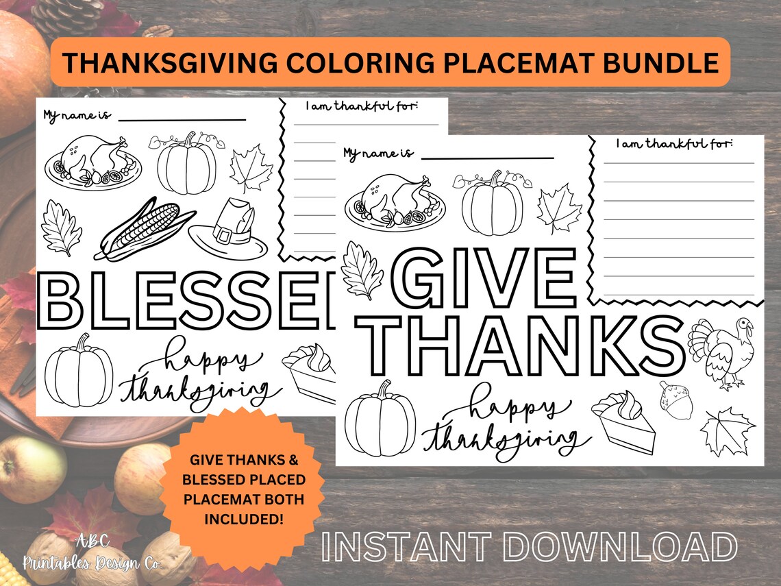 Printable Thanksgiving Placemat Bundle - Set of Two Festive and Fun ...