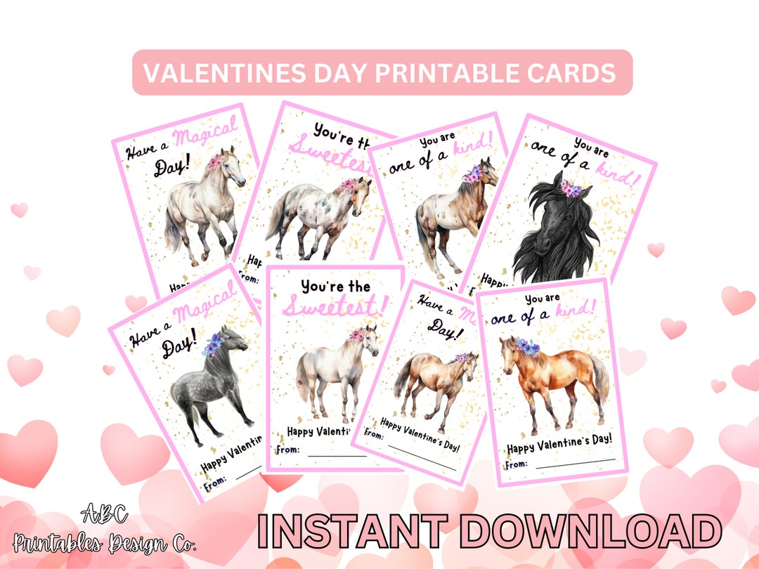 Kids' Horse Valentine's Day Cards Printable Sheet - 8 Adorable Designs ...