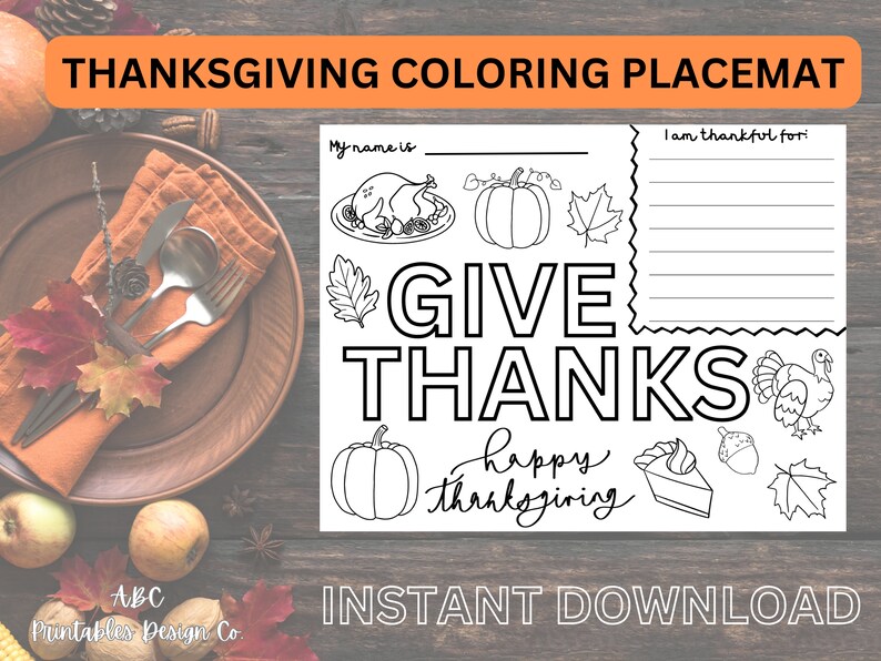 Printable Thanksgiving Placemats, 8.5x11 and 11x17, Thanksgiving ...