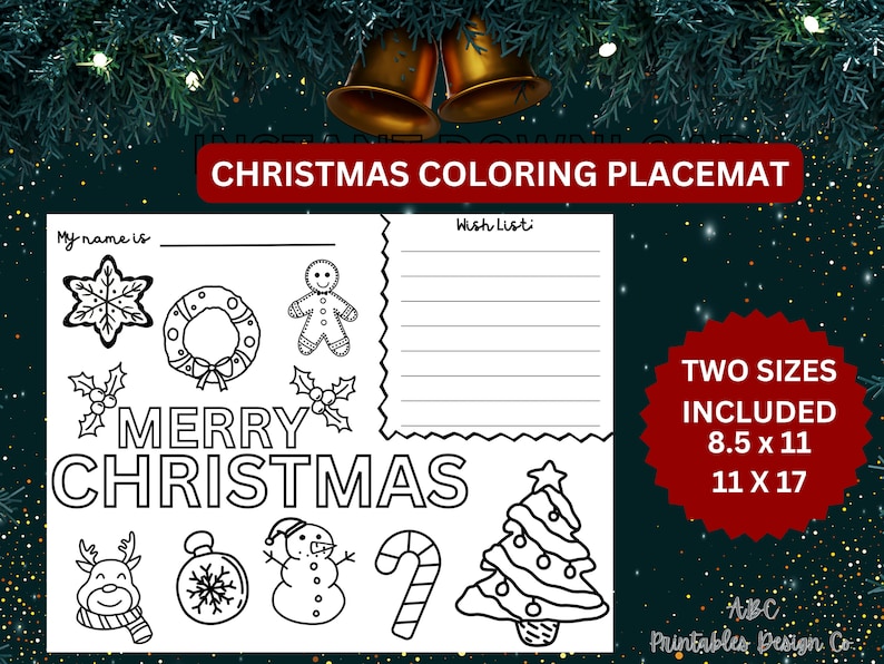 Printable Christmas Coloring Placemat for Kids - Fun Holiday Activity ...