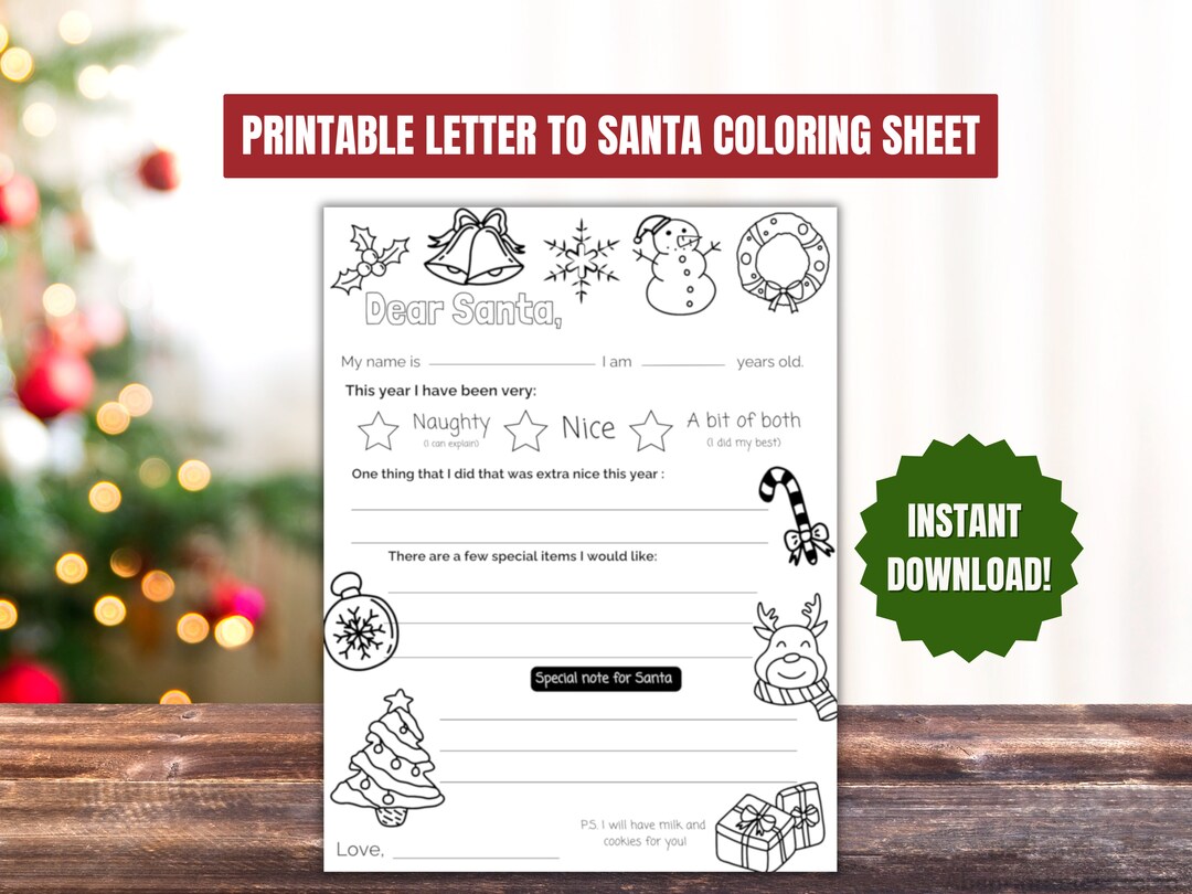 Printable Letter to Santa Coloring Sheet - Festive Kids Activity ...