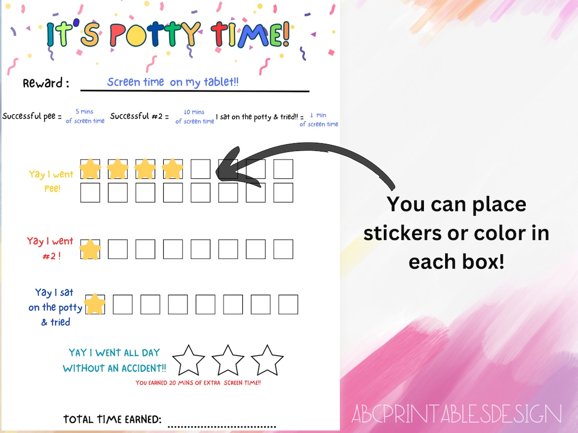 EDITABLE Potty Training Reward Chart Template, Printable Potty Training ...