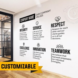 CUSTOMIZABLE COMPANY VALUES Wall Vinyl Decal, Add Your Company Name ...