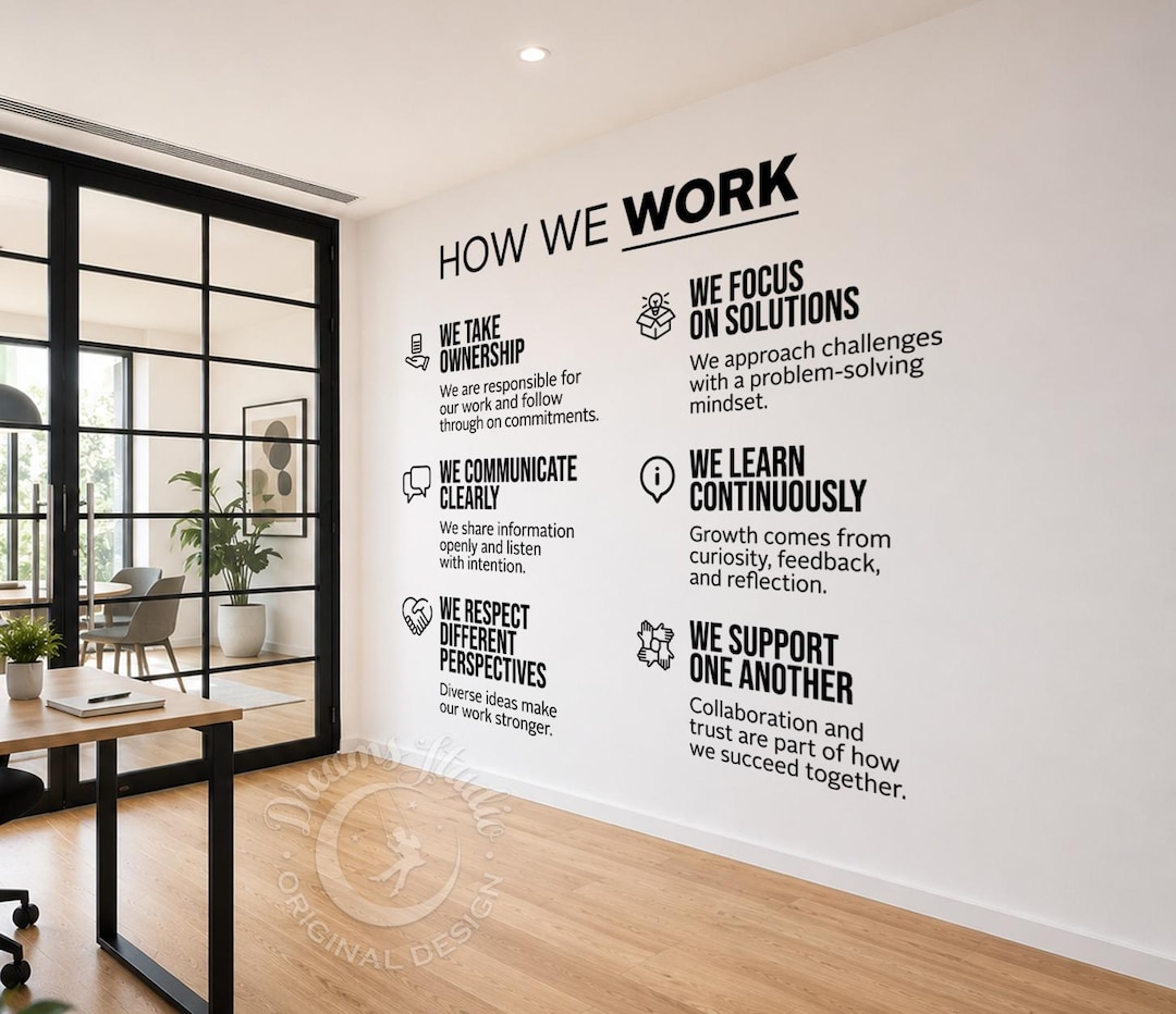 How We Work Wall Decal With Icons – Modern Company Principles, Office ...
