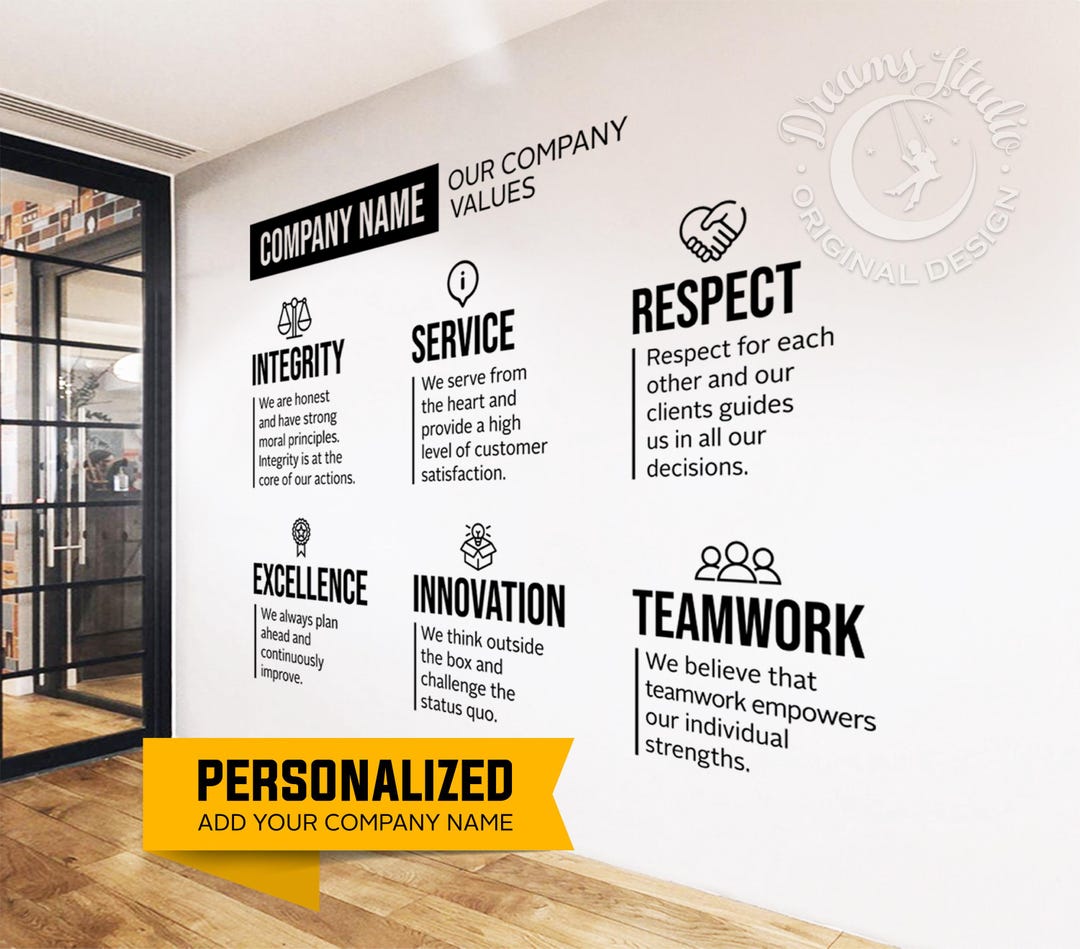 CUSTOMIZABLE COMPANY VALUES Wall Vinyl Decal, Add Your Company Name ...