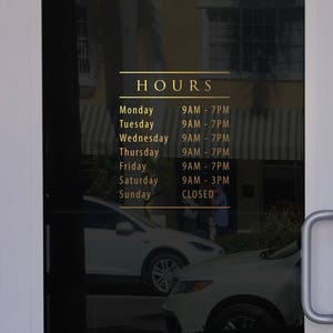 Custom Store Hours, Business Hours, Opening Hours, Work Hours Decal for ...