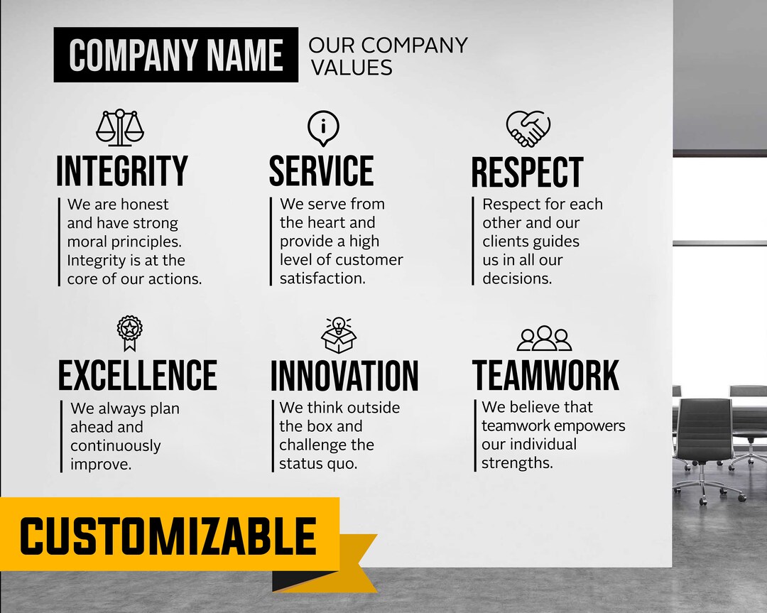 CUSTOMIZABLE COMPANY VALUES Wall Vinyl Decal Add Your Company - Etsy